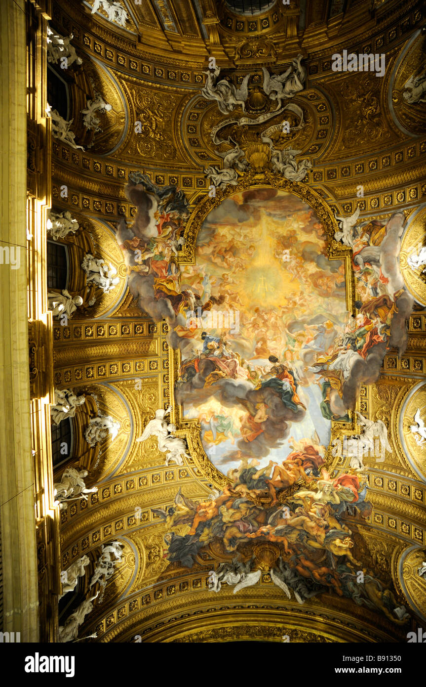 The Spectacular ceiling of the Gesu Church in Rome Italy Stock Photo ...