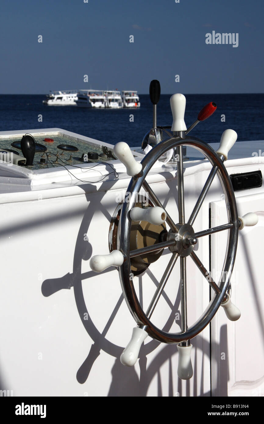 Ship's wheel on dive boat, Sharm El Sheikh, Egypt Stock Photo - Alamy