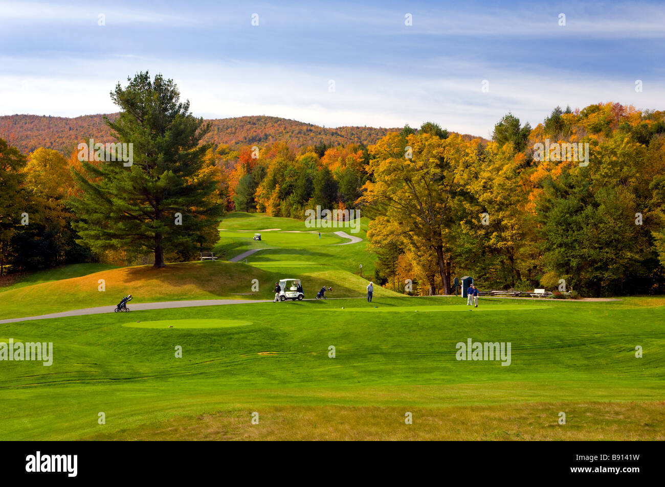 Fall foliage color at a rural golf course in Vermont USA Stock Photo ...