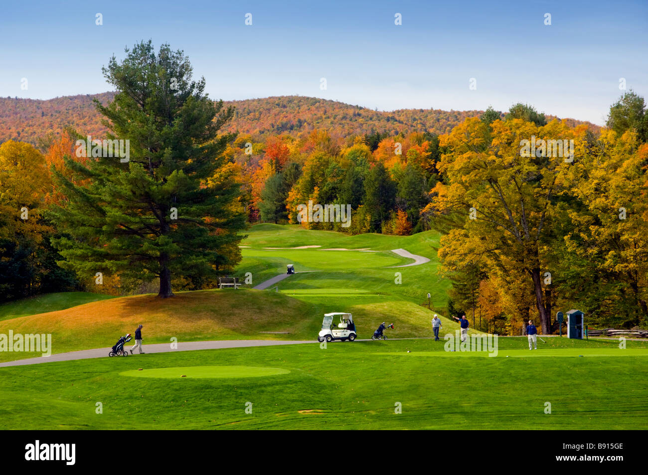 Fall foliage color at a rural golf course in Vermont USA Stock Photo ...
