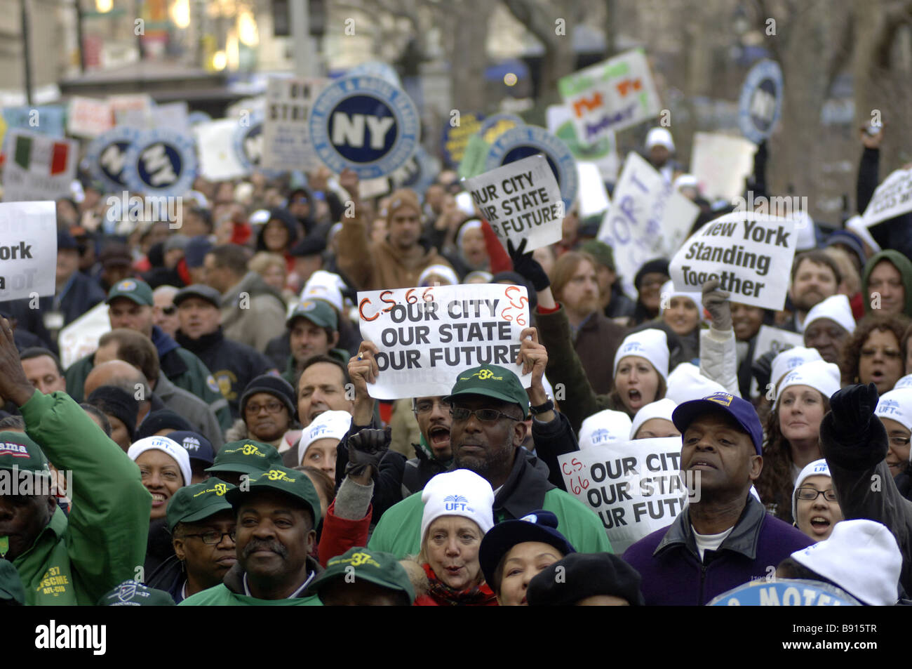 Thousands protest proposed state and city budget cuts outside City Hall ...