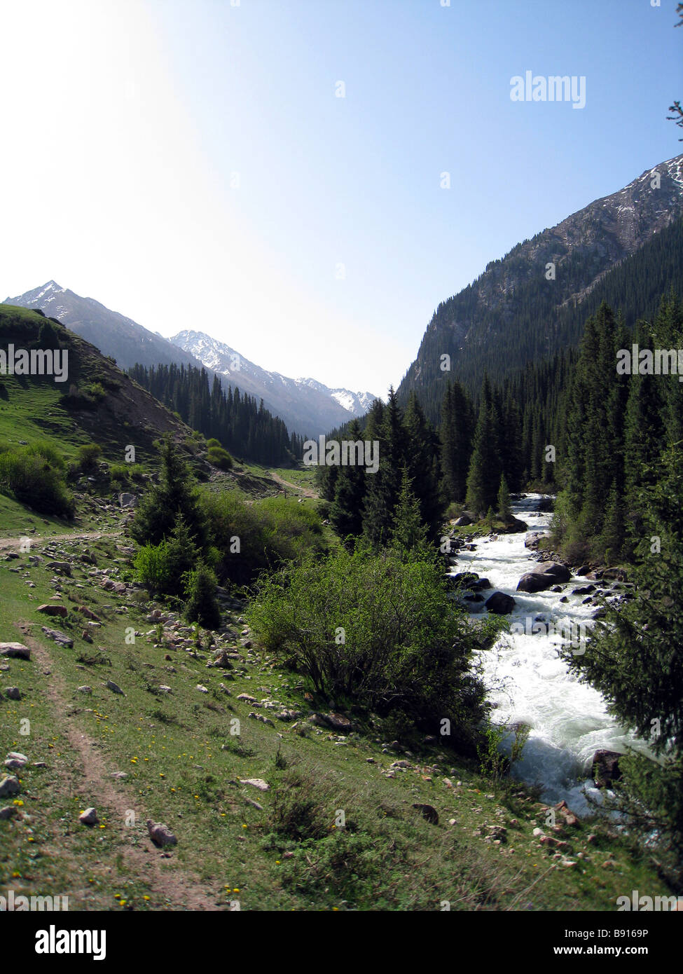 View along Ala Archa Gorge into the mountains, Kyrgystan Stock Photo ...