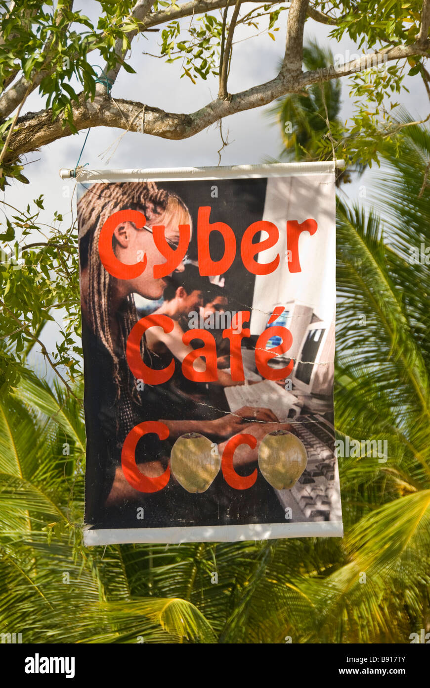 Cyber cafe sign at Bayahibe fishing village Dominican Republic ...