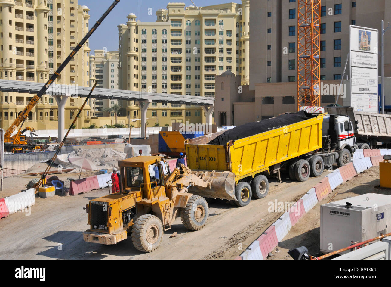 Building construction infrastructure site tractor loader shovel gives ...
