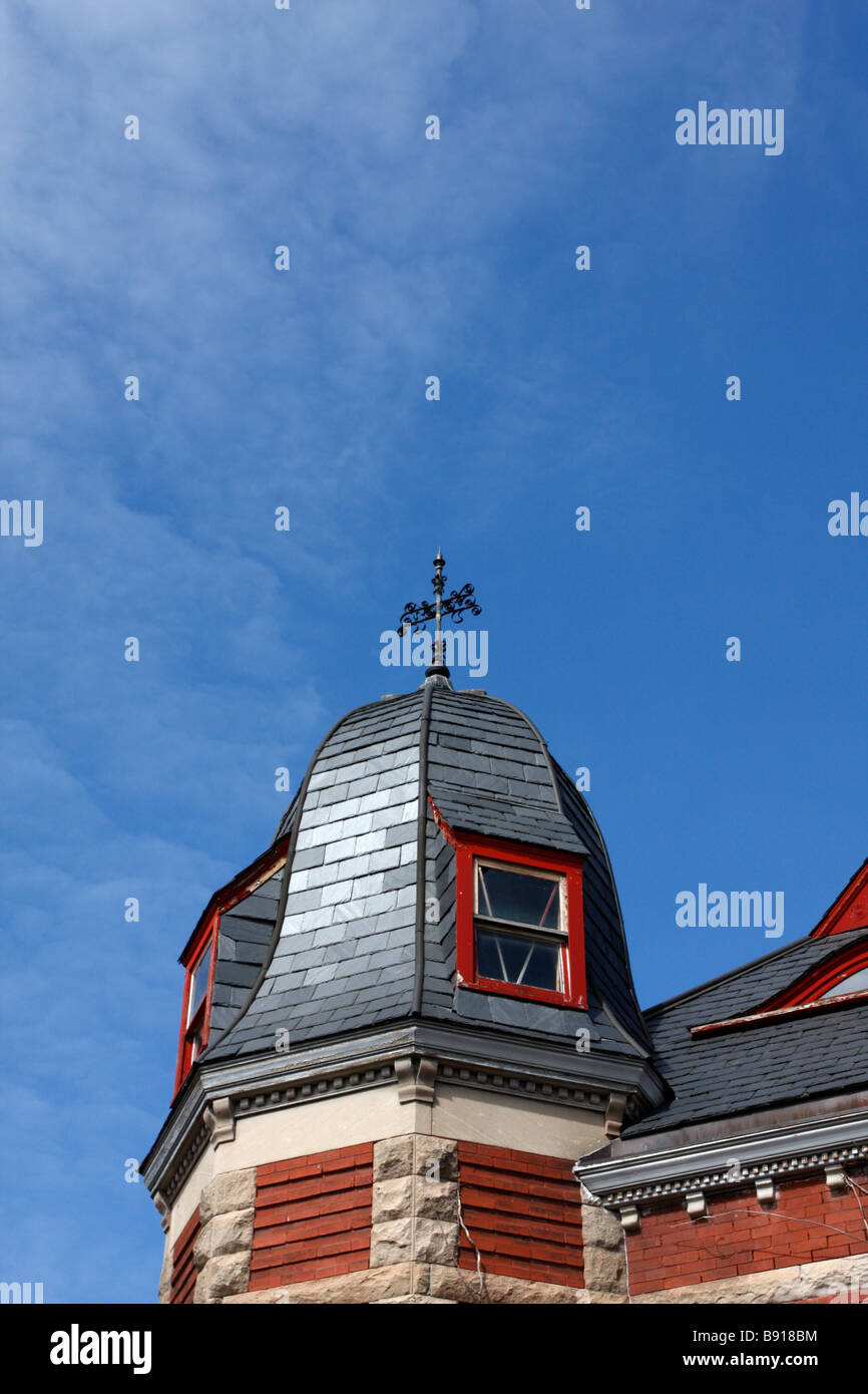 Historic brick house slate roof and turret on corner, ca. 1890s Stock ...
