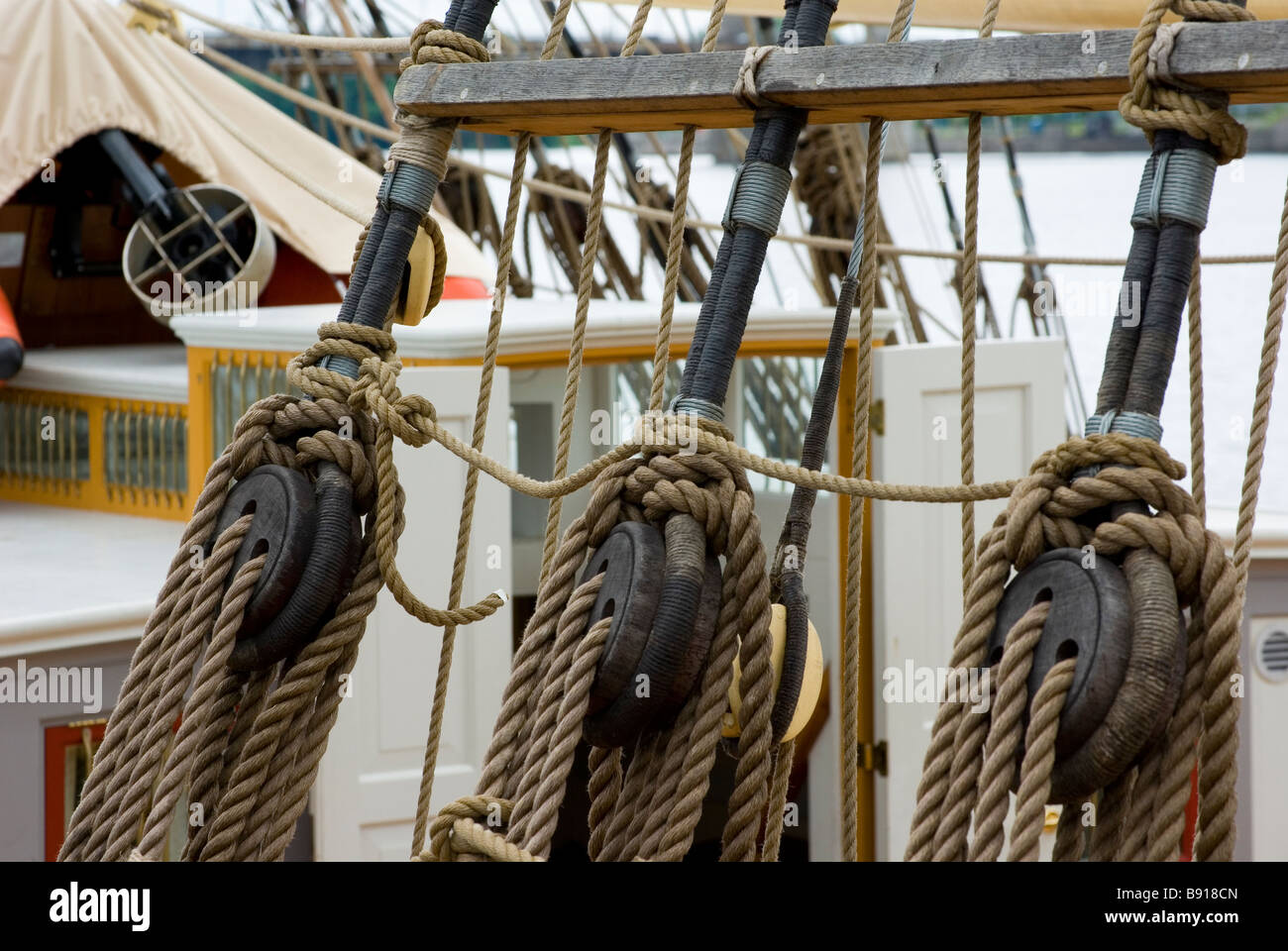 Sailing ship rigging detail Stock Photo - Alamy