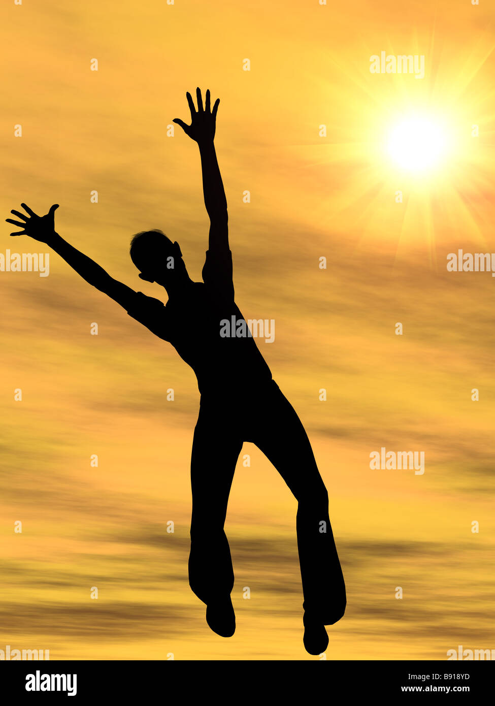 Jump victory A silhouette of the person on a background of the sky ...