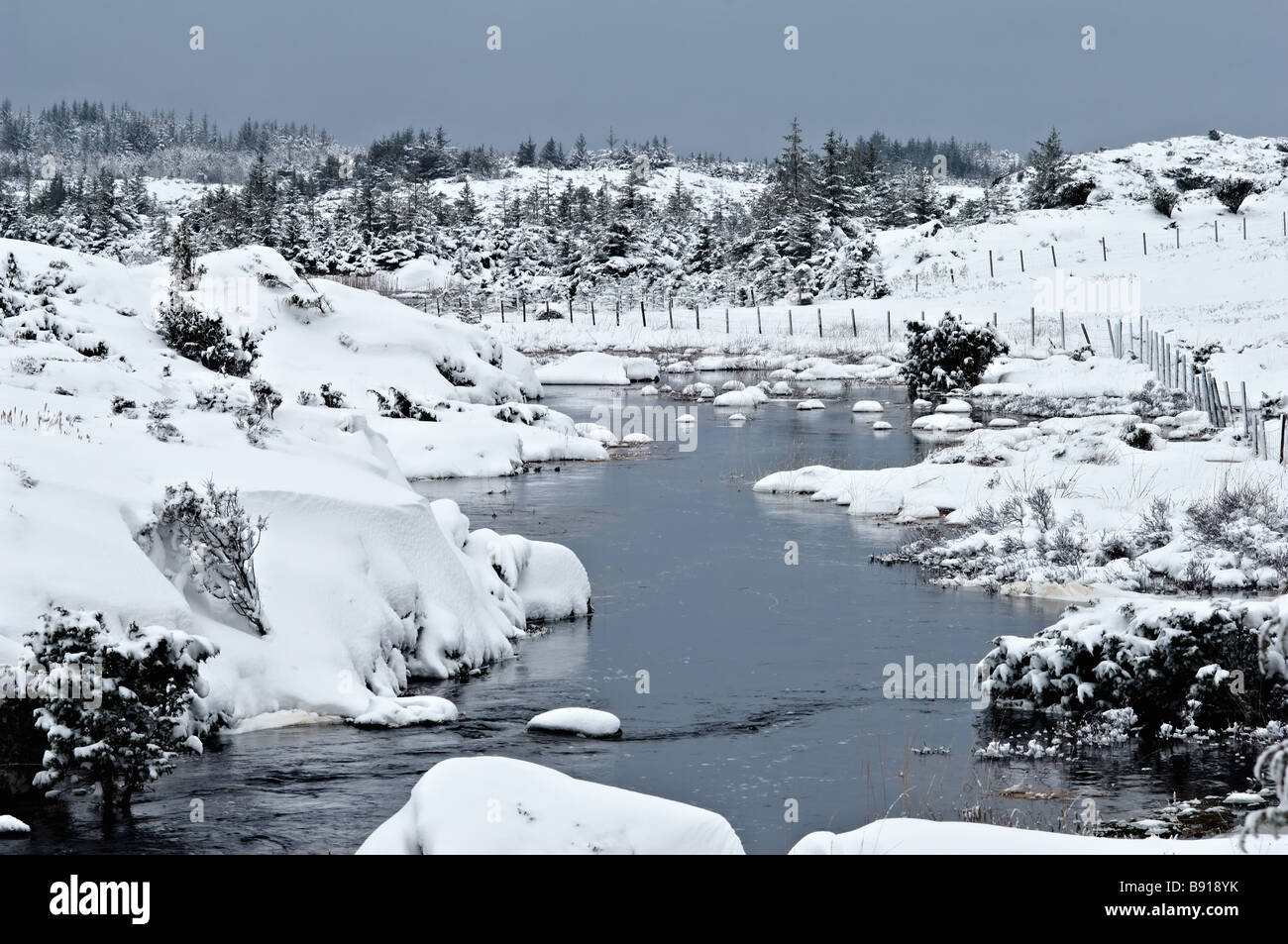 Snow in landscape with creek, landscape and winter Stock Photo - Alamy