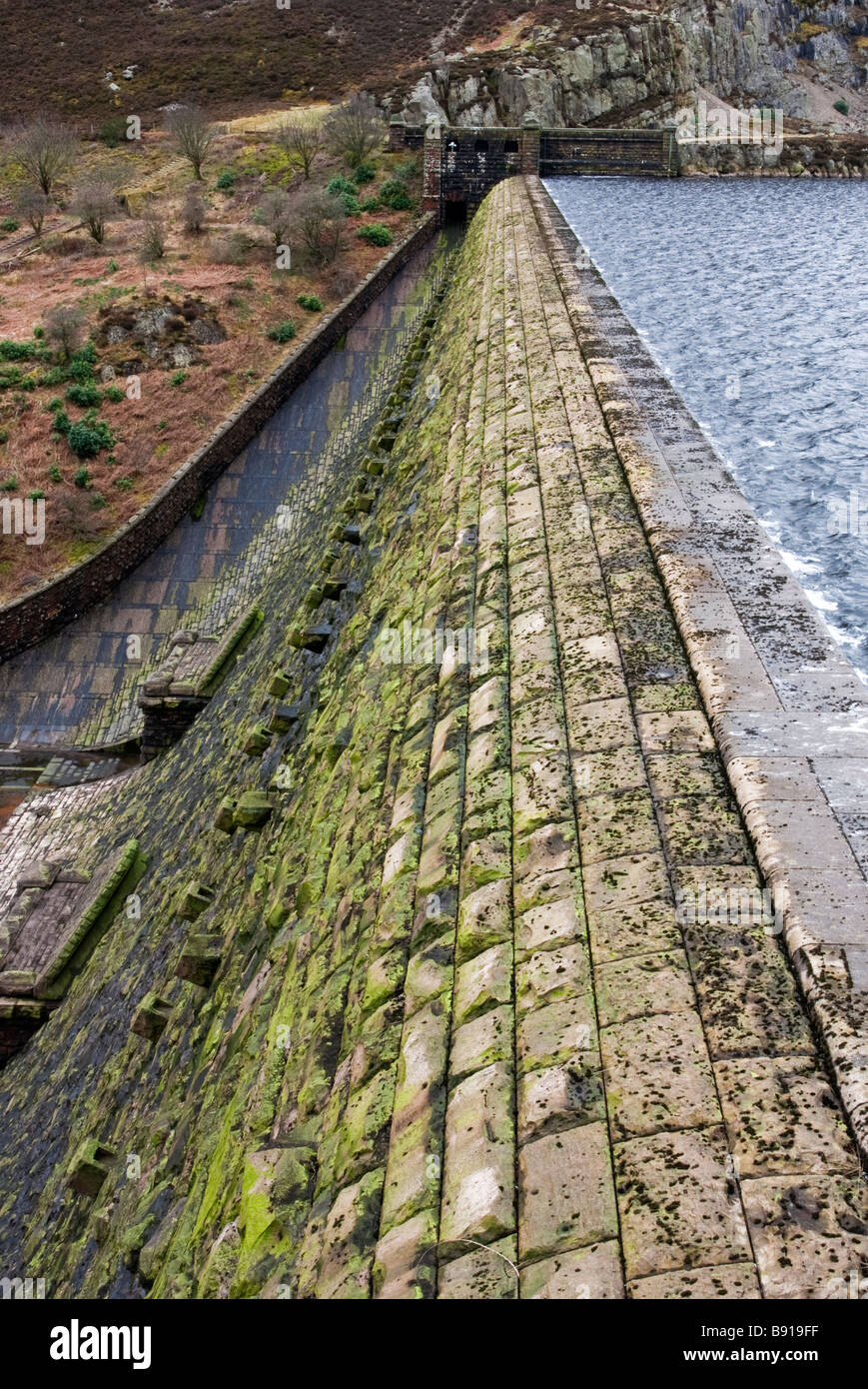 view across the top of the dam wall in the "elan valley Stock Photo - Alamy