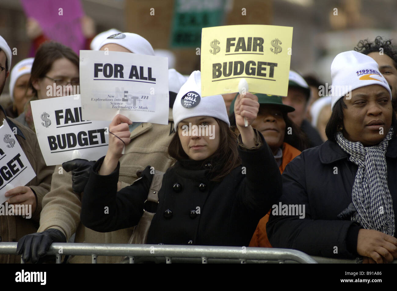 Thousands protest proposed state and city budget cuts outside City Hall ...