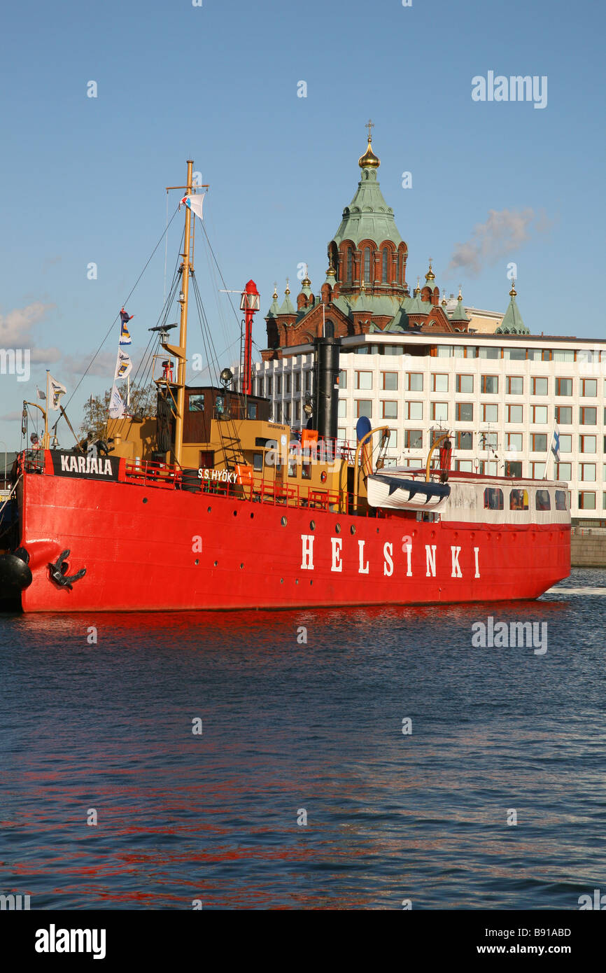 Boat in Helsinki harbour with large letters Helsinki written on boat ...