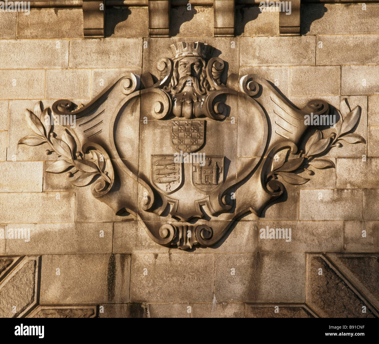 Kew Bridge detail with coat of arms showing Father Thames, London Stock ...