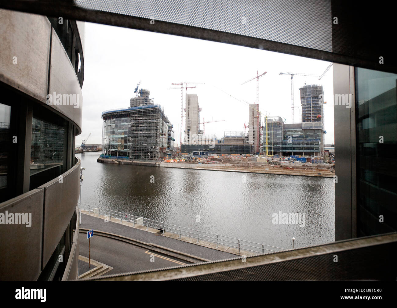 A view of the partially built BBC headquarters at Salford Quay in ...