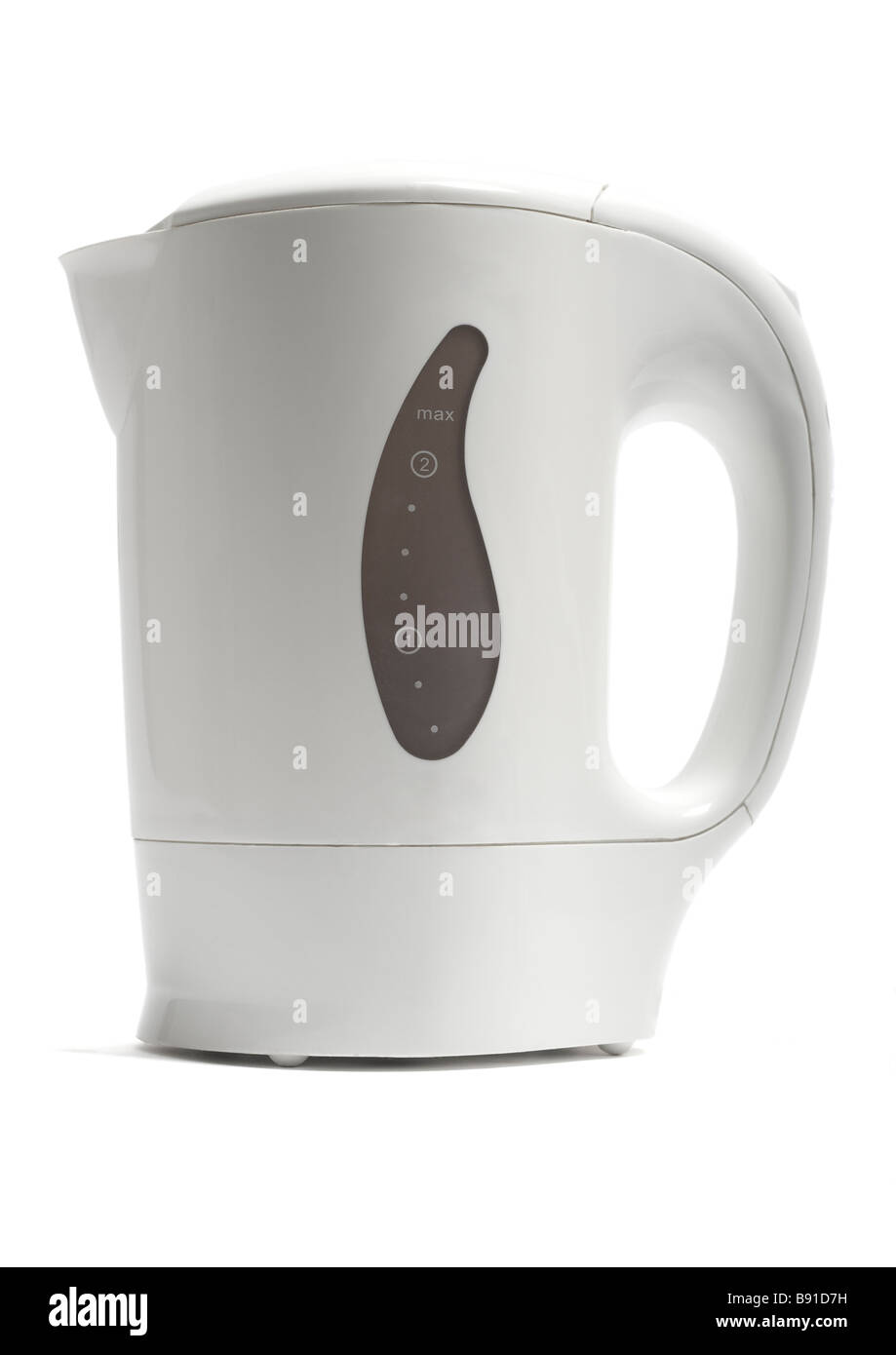 White plastic electric kettle on white background Stock Photo - Alamy