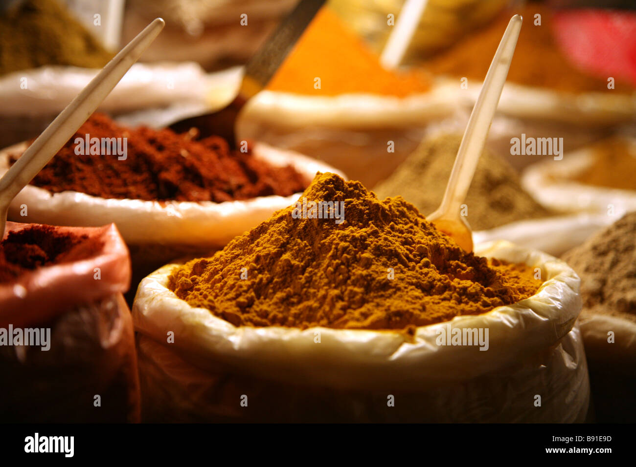Local spices on display at the saturday night market at Baga in Goa ...