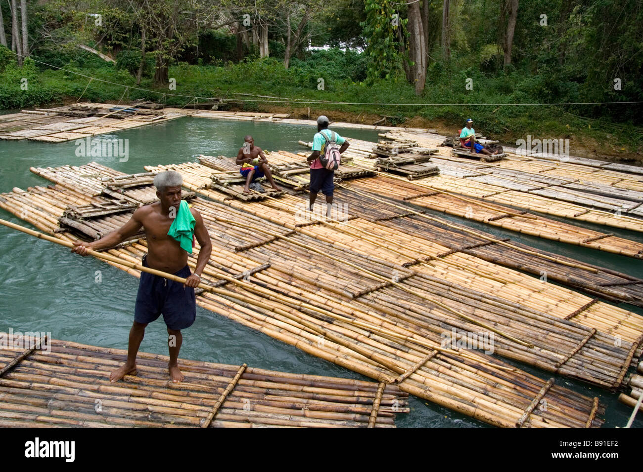 Jamaican river rafts and captains Stock Photo - Alamy