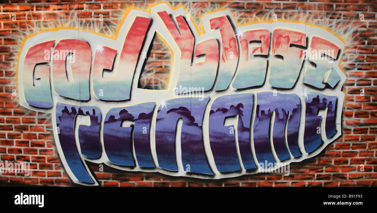 God Bless Panama graffiti on a wall at Panama City. For Editorial Use ...