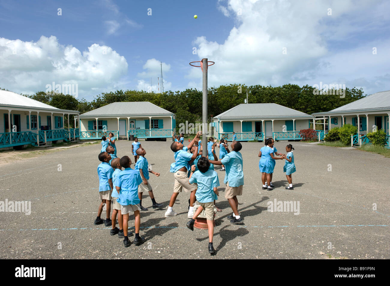 Children at primary school on the Island of Antigua play games and ...
