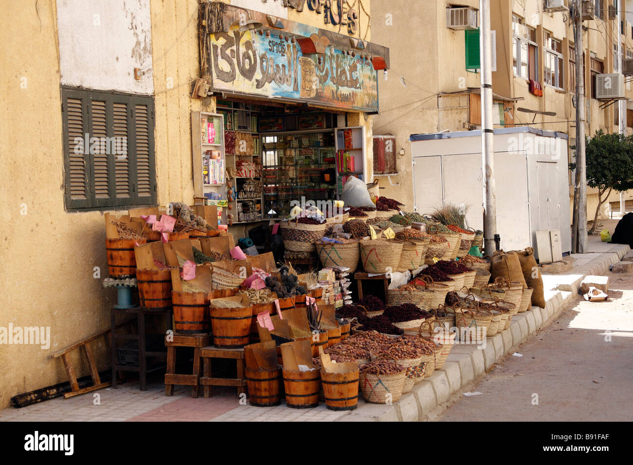 A spice shop in the city of Aswan on the River Nile in Egypt Stock ...