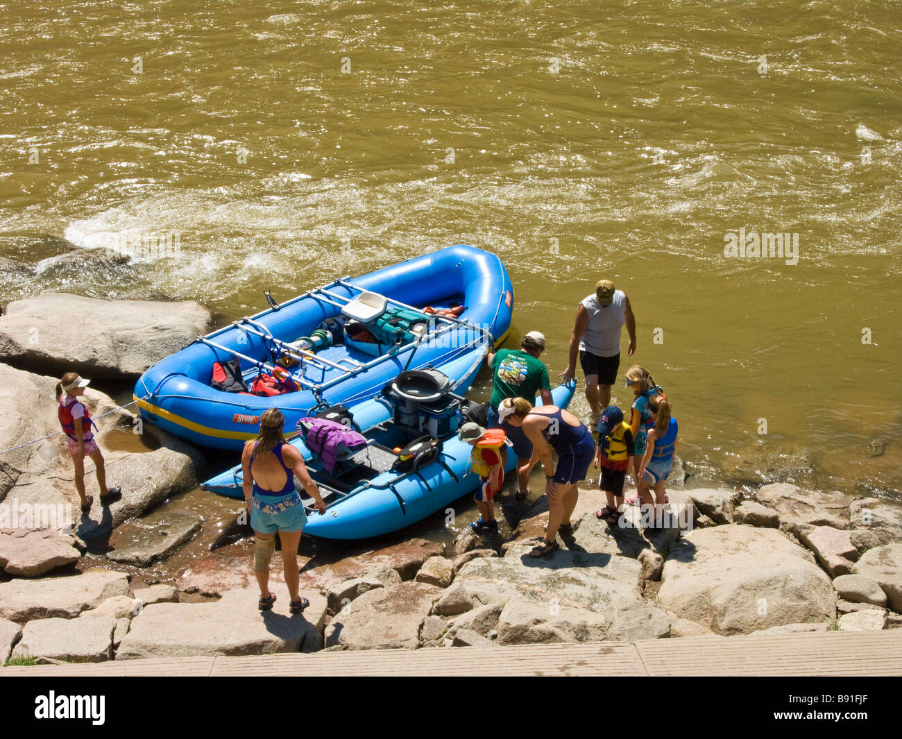 Rafts prepare to launch, Colorado River, Shoshone Hydroelectric Power ...