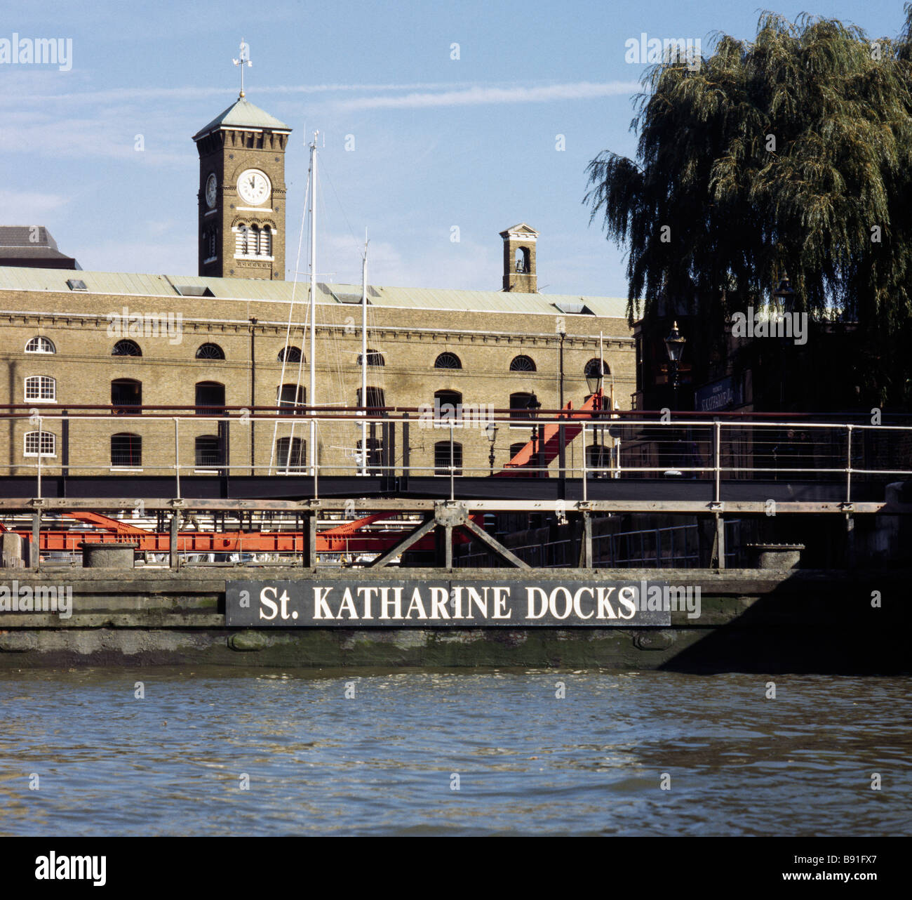 St Katharine Docks London, next to Tower Bridge, from the river Thames ...