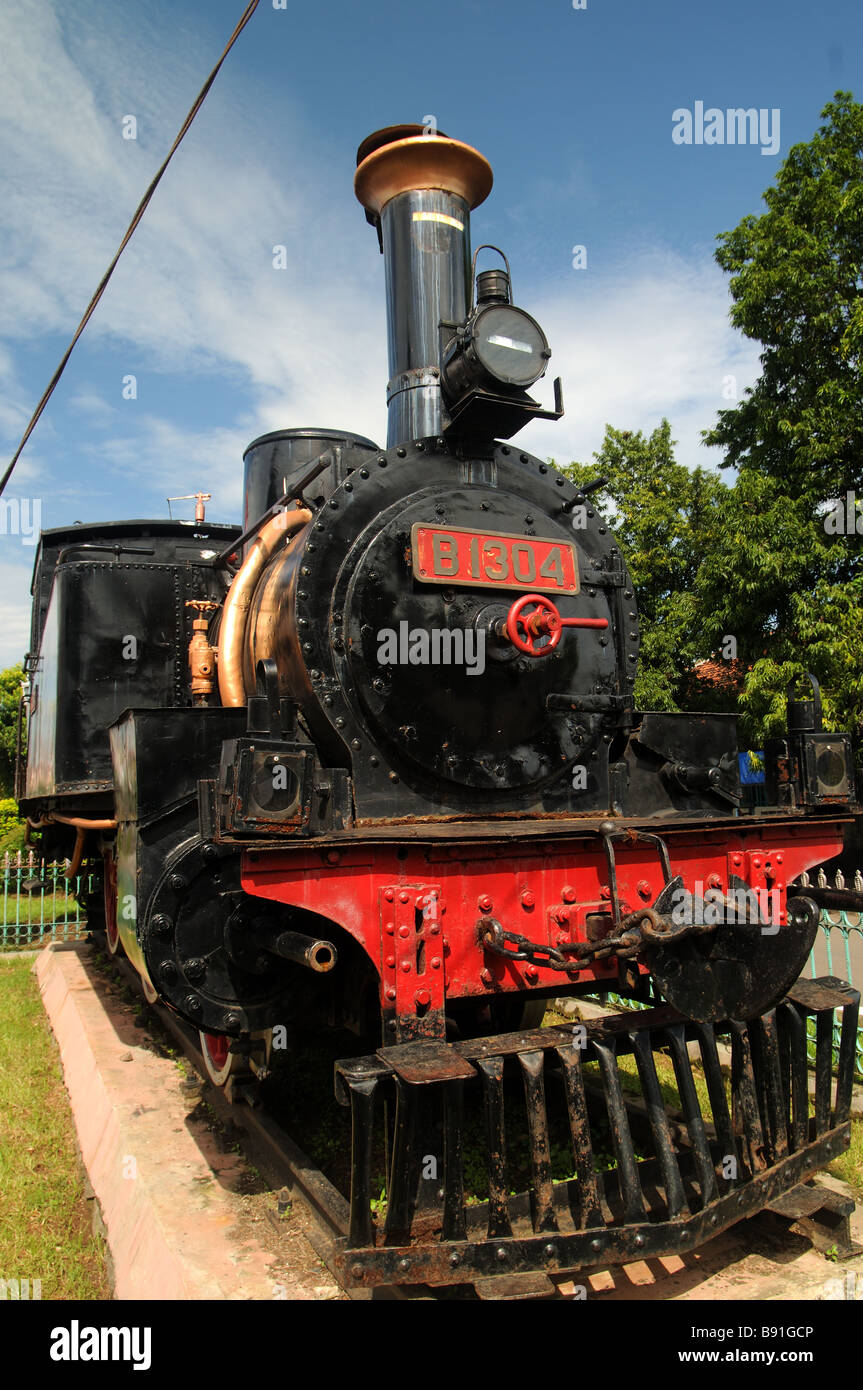 old steam train at station street cirebon java indonesia Stock Photo ...