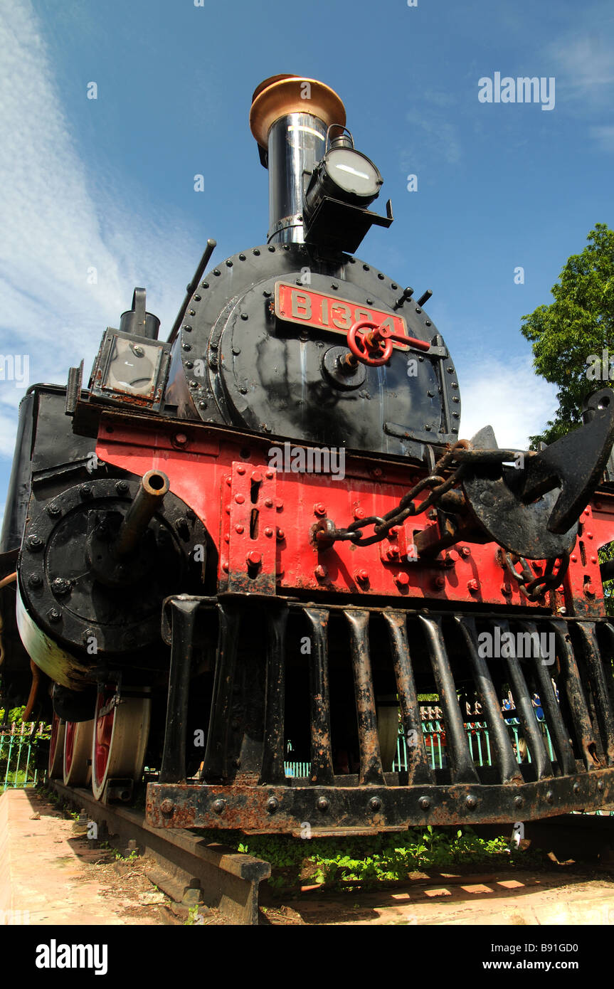 old steam train at station street cirebon java indonesia Stock Photo ...