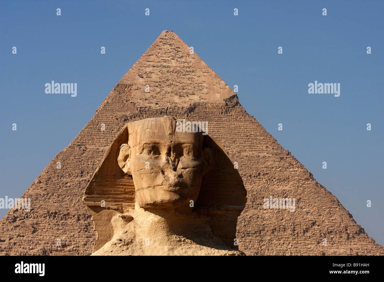Great Sphinx head and Pyramid of Khafre (Chephren), Giza, Cairo, Egypt ...