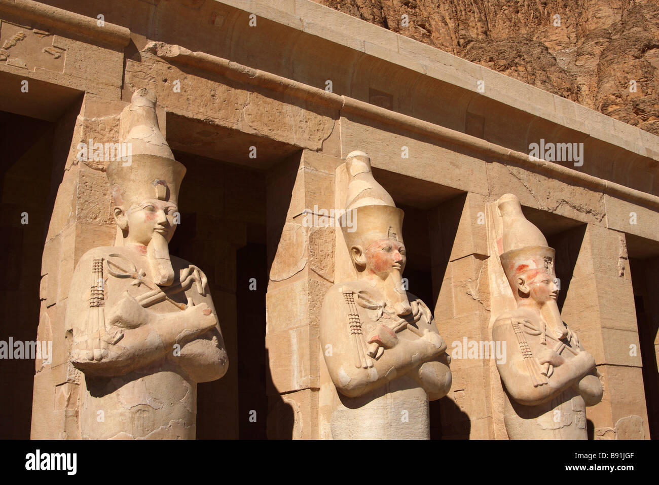 Row of three osiris statues, Mortuary Temple of Queen Hatshepsut, "Deir ...