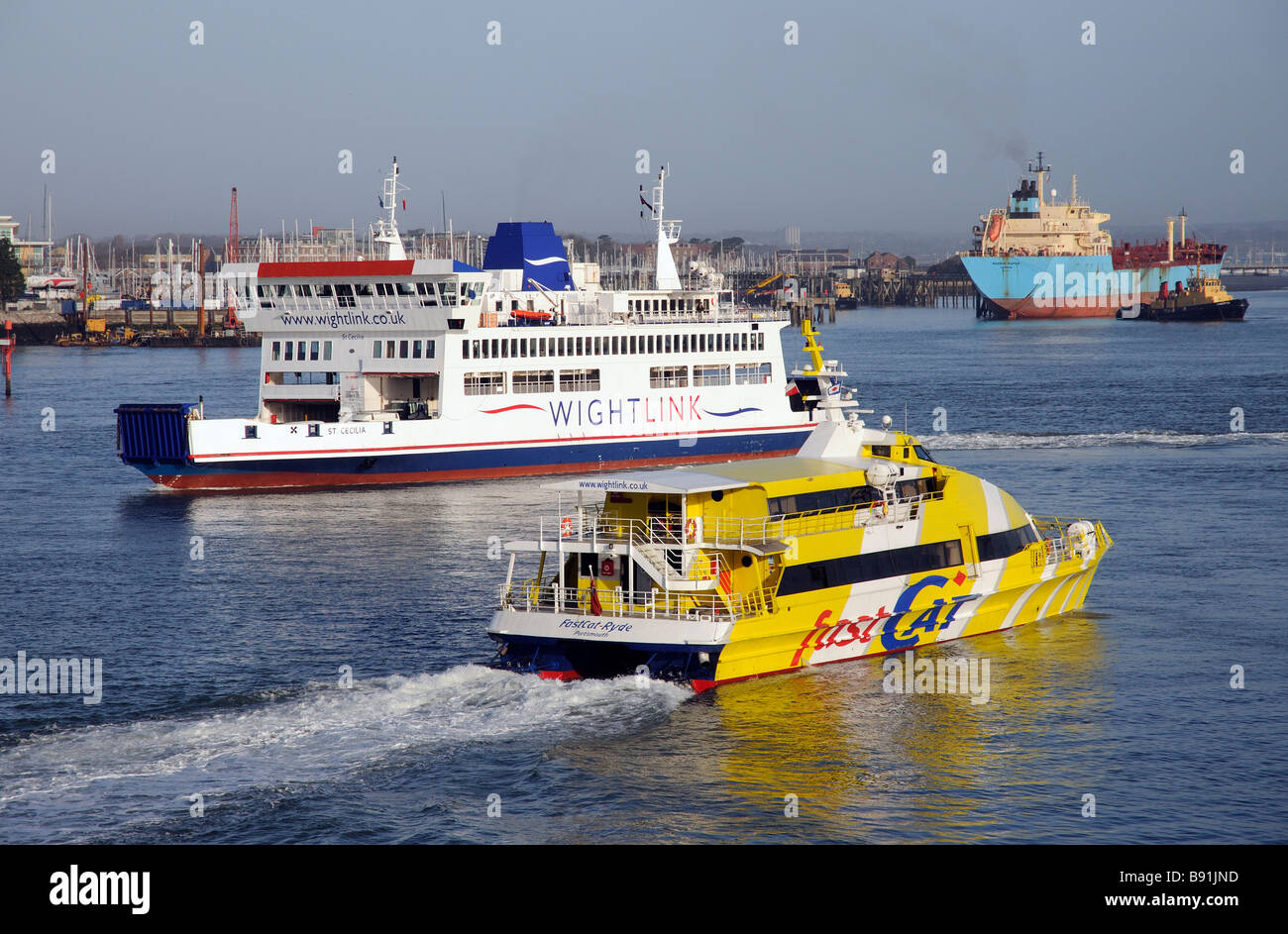 Portsmouth Harbour busy with shipping St Cecilia a roro ferry and ...