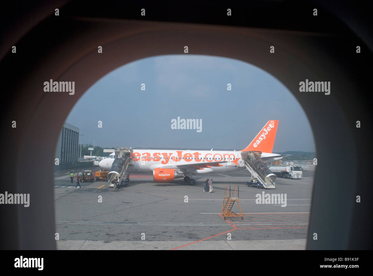 airplane seen from window - malpensa airport - milan - italy Stock ...