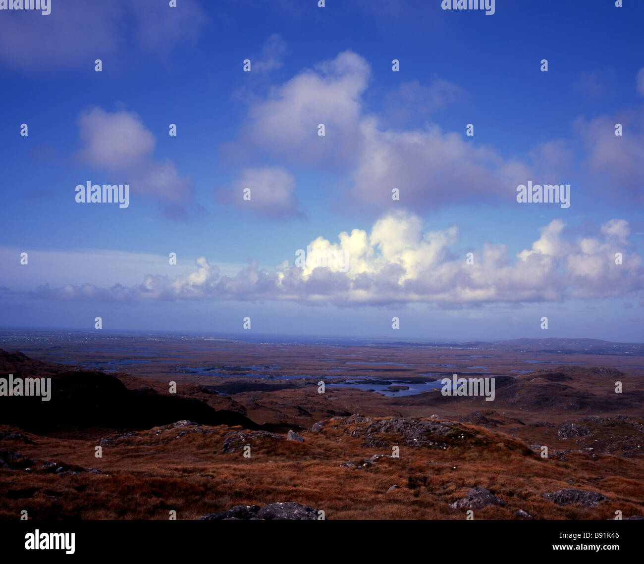 Roundstone Bay a view acroos lochs and bog Roundstone Connemara, County ...