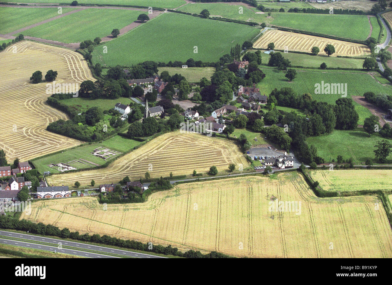 Aerial view of Wall near Lichfield Staffordshire England Uk with Roman ...