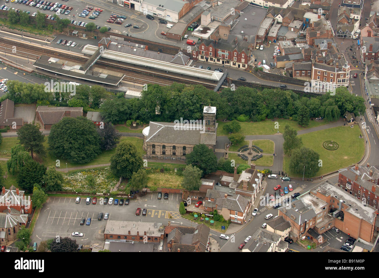 Aerial view of Wellington in Shropshire England Uk showing the Parish ...