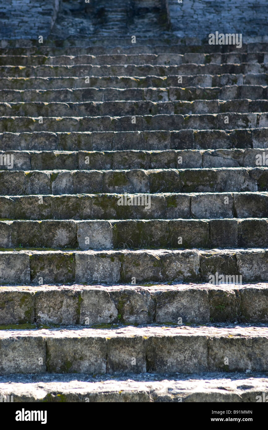 Steps of the mayan temples at Kohunlich Mexico Stock Photo - Alamy