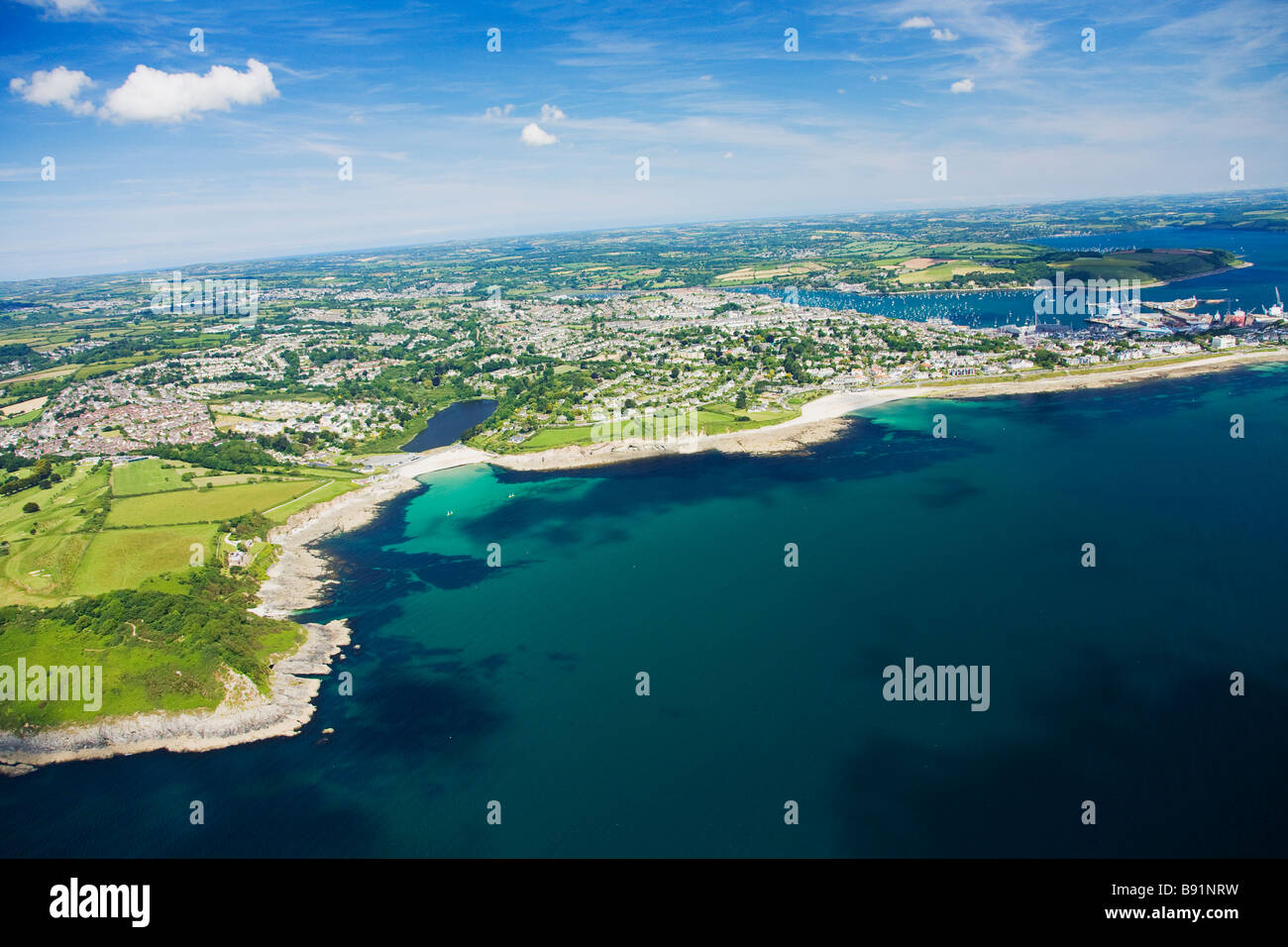 Aerial view of Falmouth in summer sun Cornwall England UK United ...