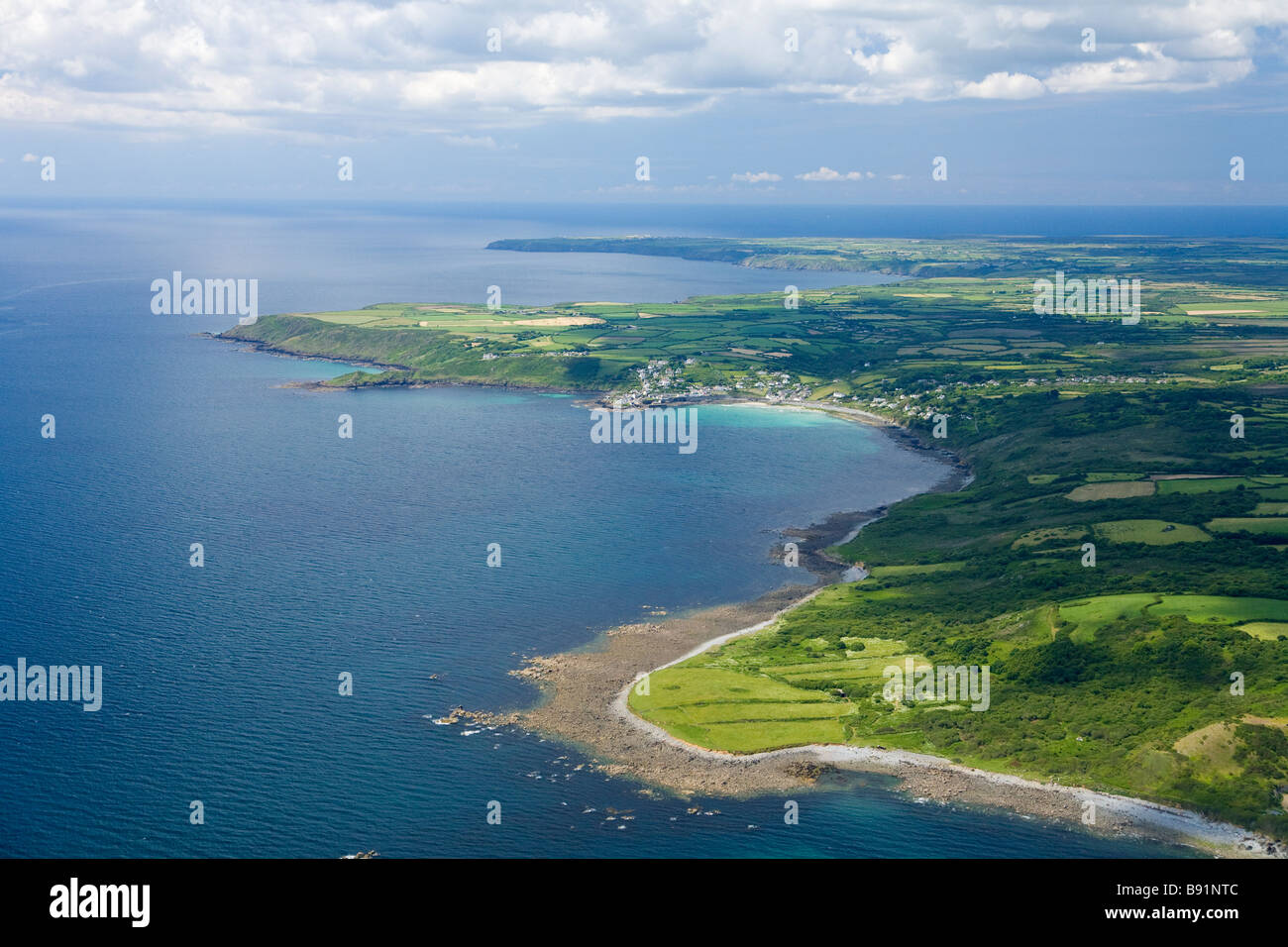 Aerial view of Coverack lizard peninsula Cornish Riviera Cornwall ...