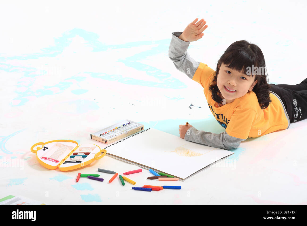 Young Girl in Painting Stock Photo - Alamy