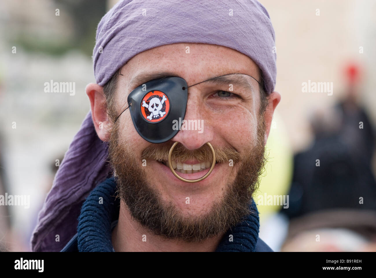 A Jewish settler in pirate costume takes part in the annual parade ...