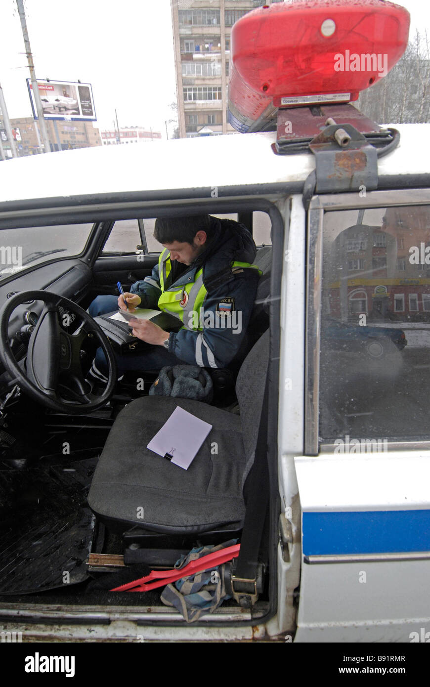 Police road patrol checking documents Stock Photo - Alamy