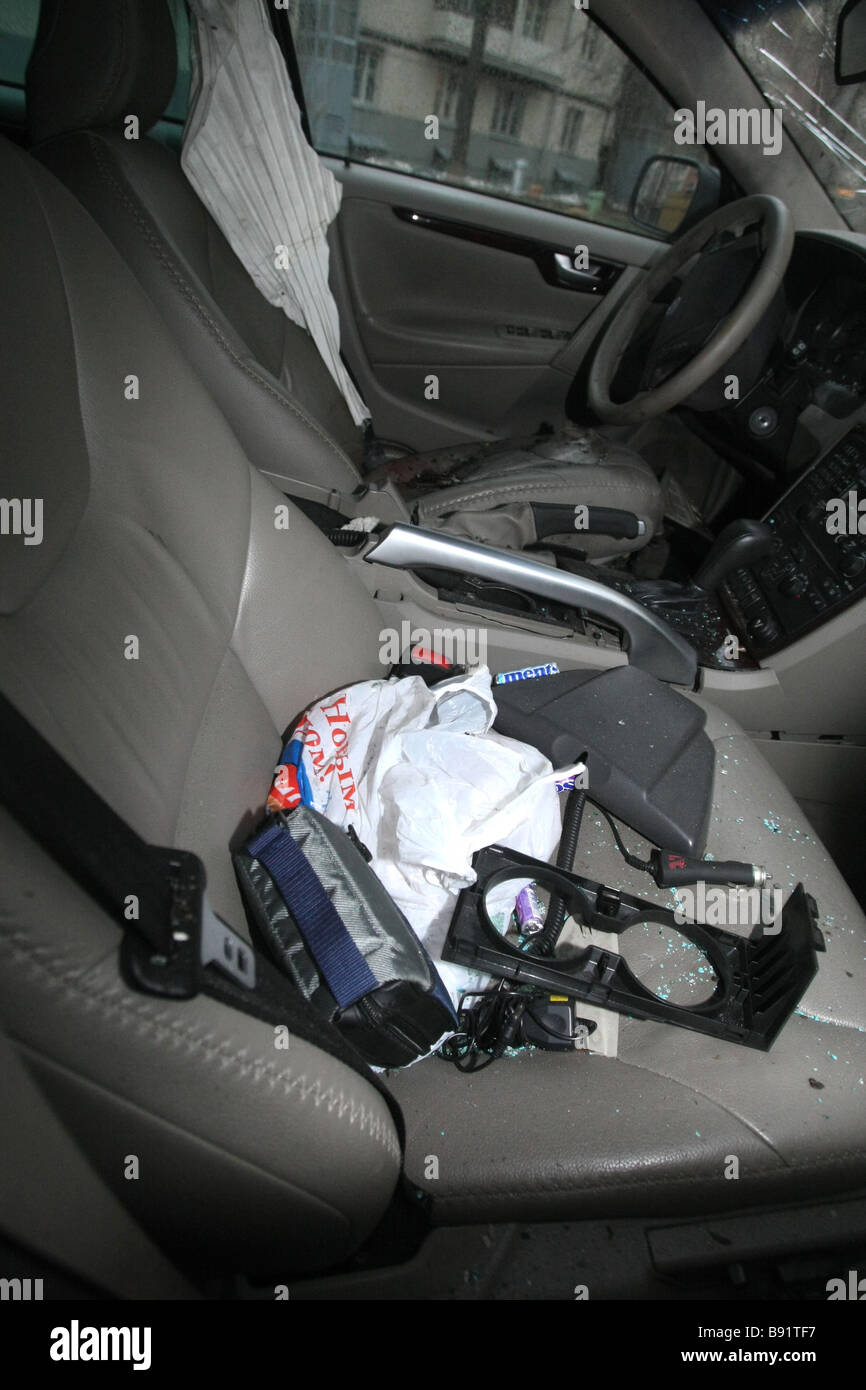 The interior of the Volvo car that exploded in the morning near an ...
