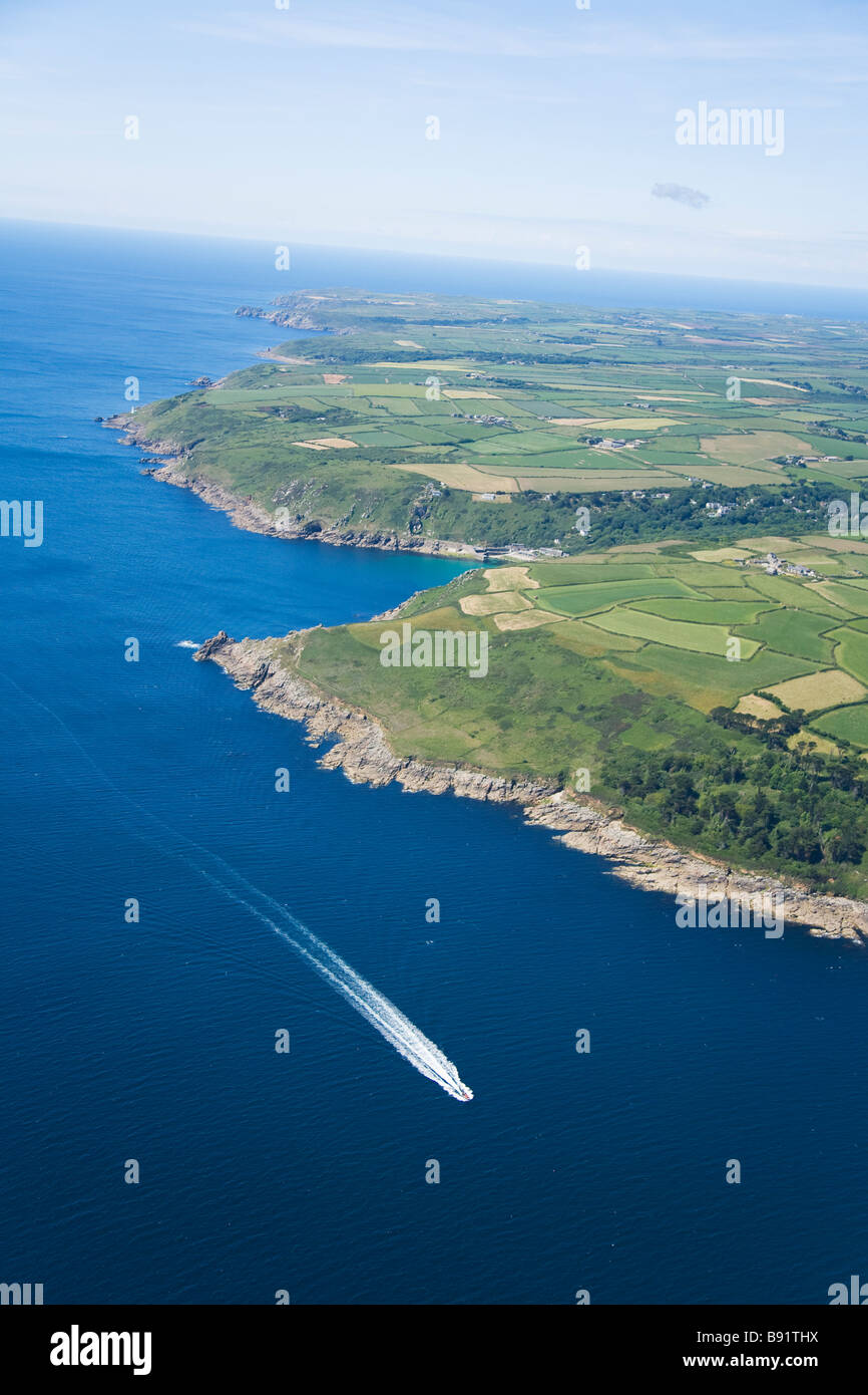 Aerial view of Lamorna Cove in summer sun Cornwall England UK United ...