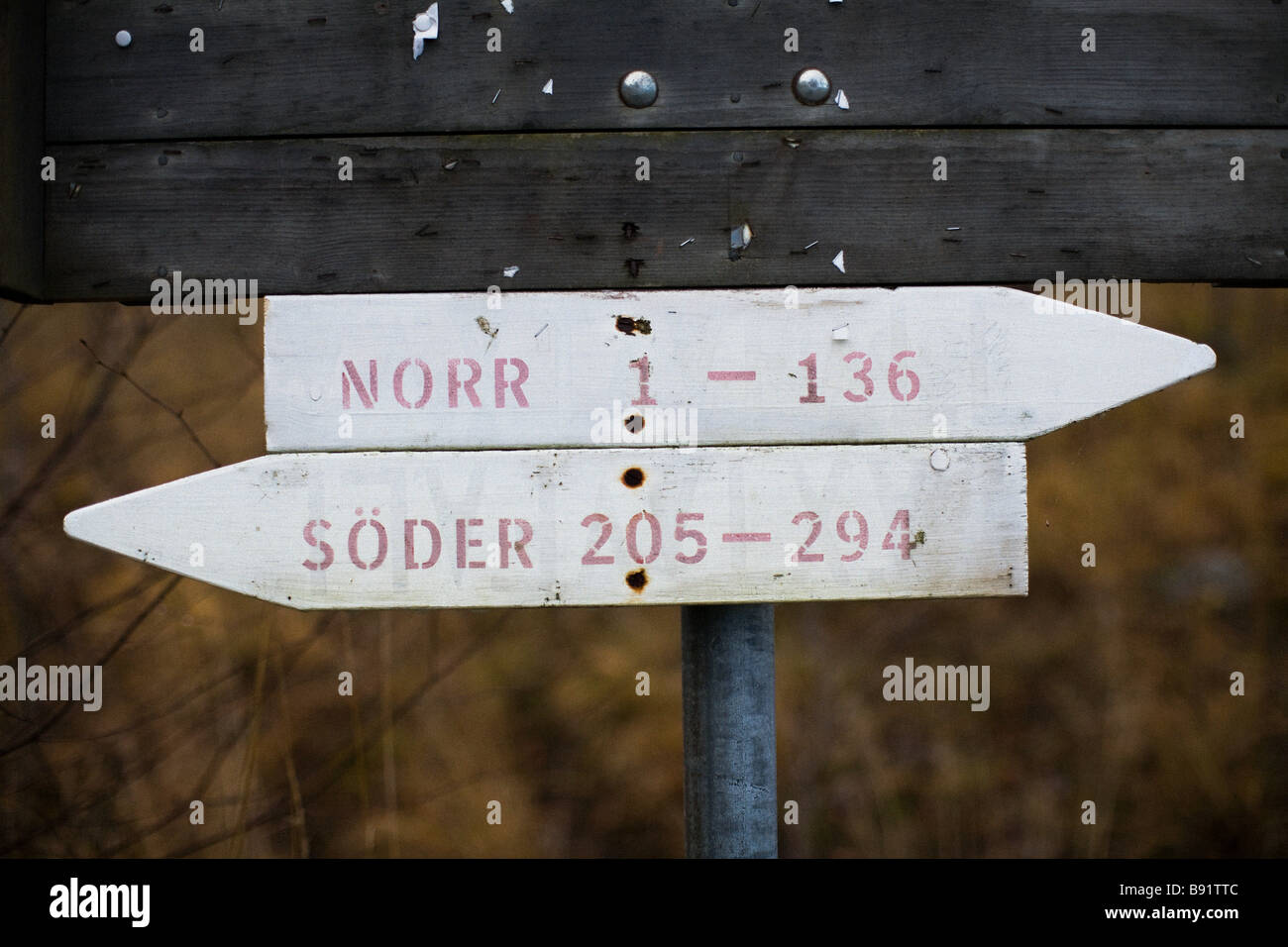 Two sign pointing north and south Sweden Stock Photo - Alamy