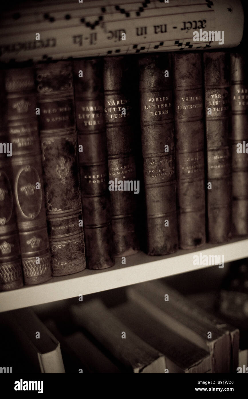 Old books on a bookshelf Gotland Sweden Stock Photo - Alamy