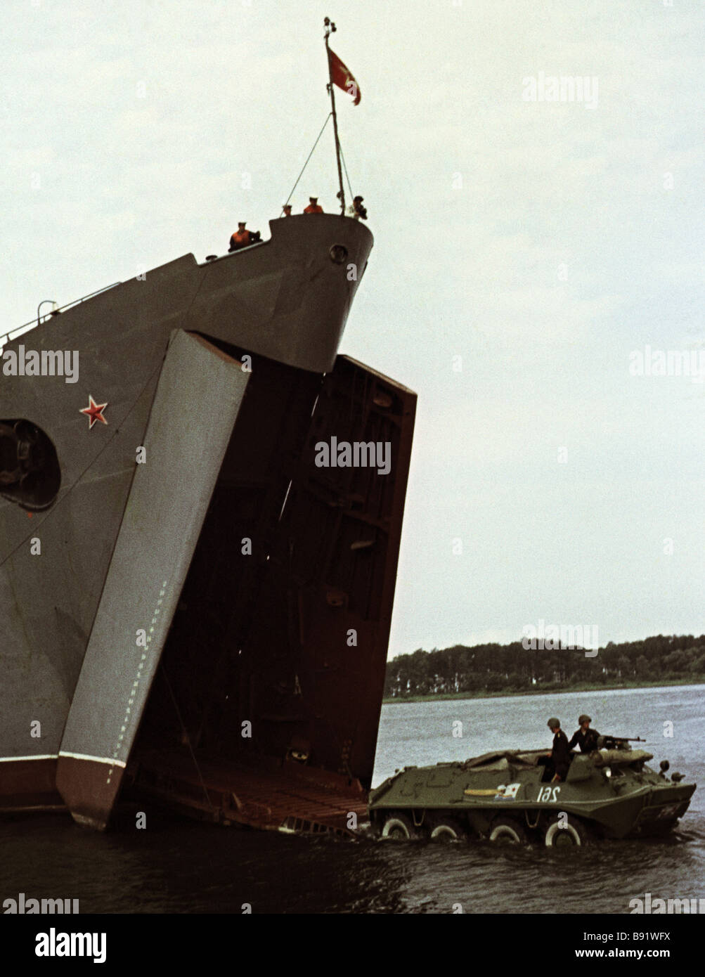 An armor carrier leaving a landing craft s hold Stock Photo - Alamy