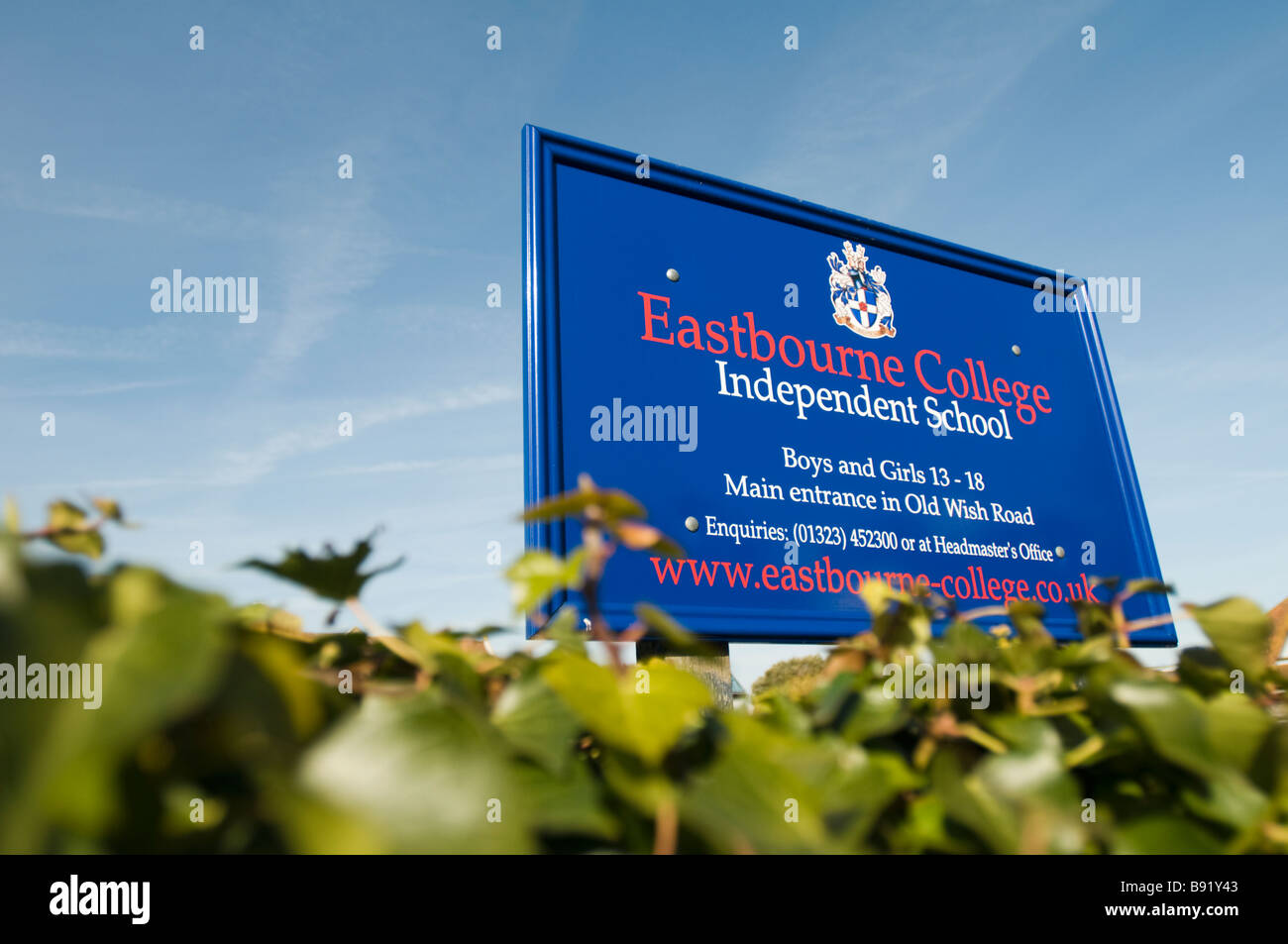 UNITED KINGDOM. ENGLAND. 15th March 2009. A sign for Eastbourne College ...