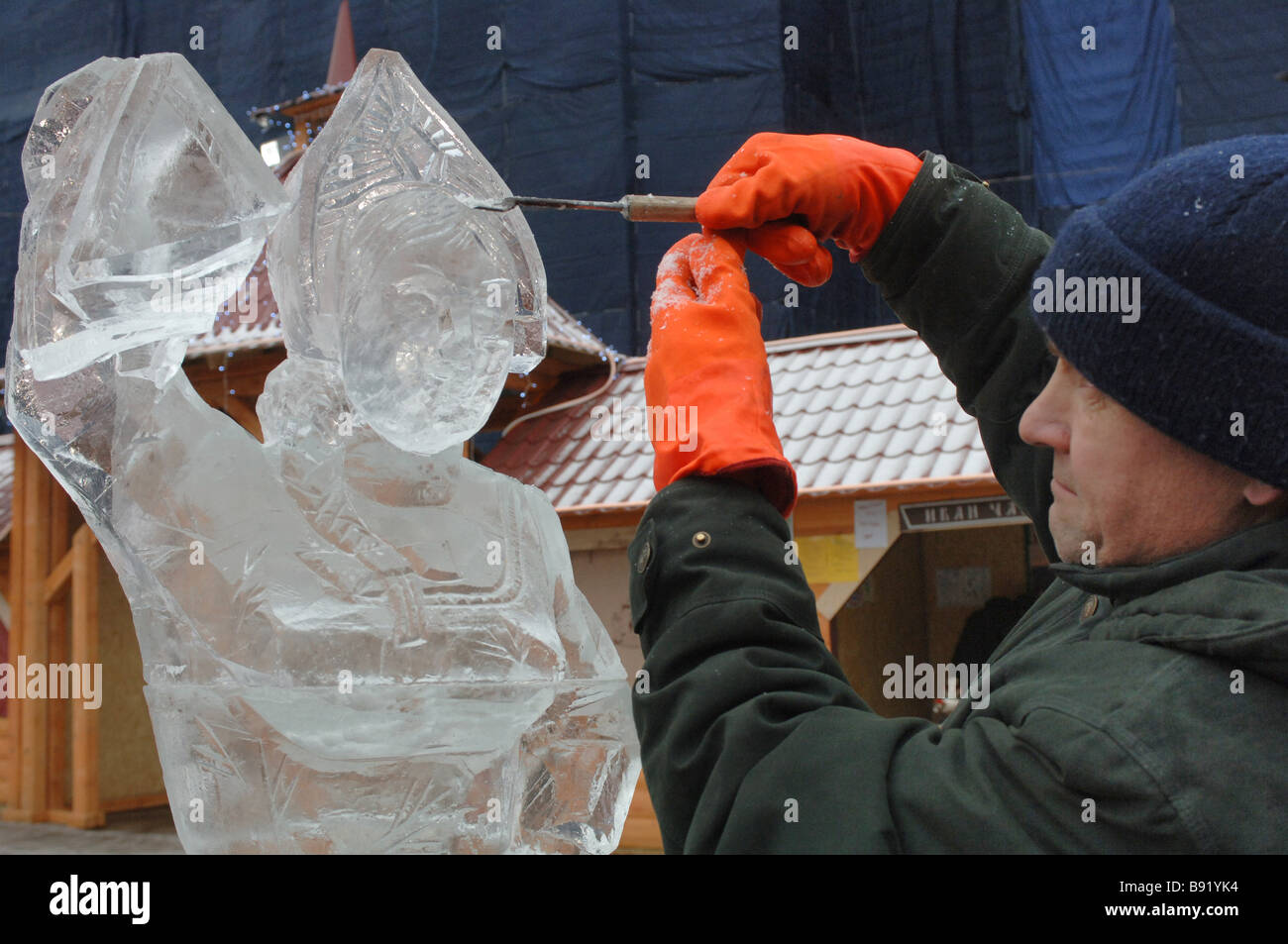 Dmitry Gorokhov an ice sculpture world champion holding a master class in ice carving on ...