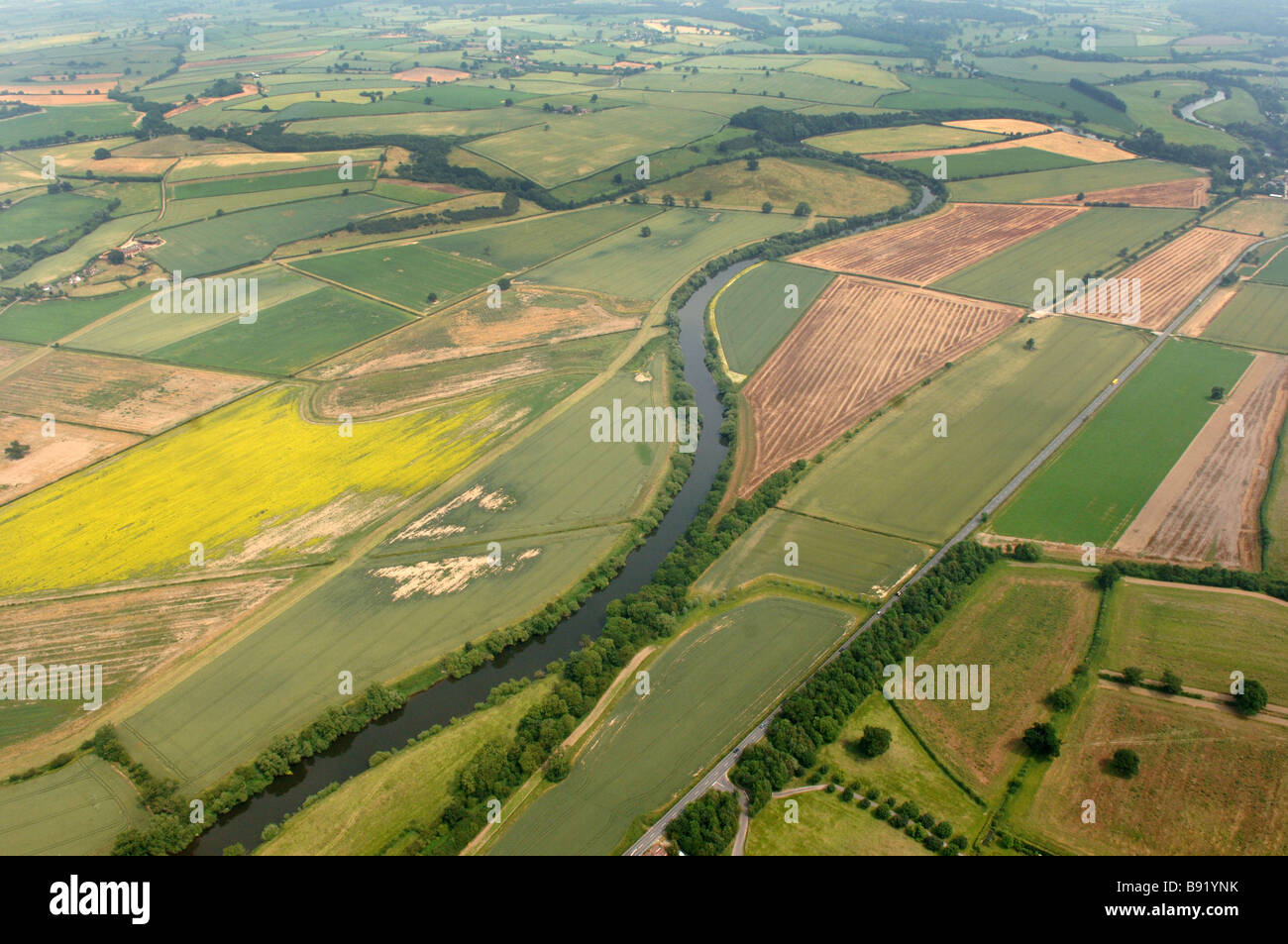 Aerial view of the River Severn next to the A458 Shrewsbury Rd near ...