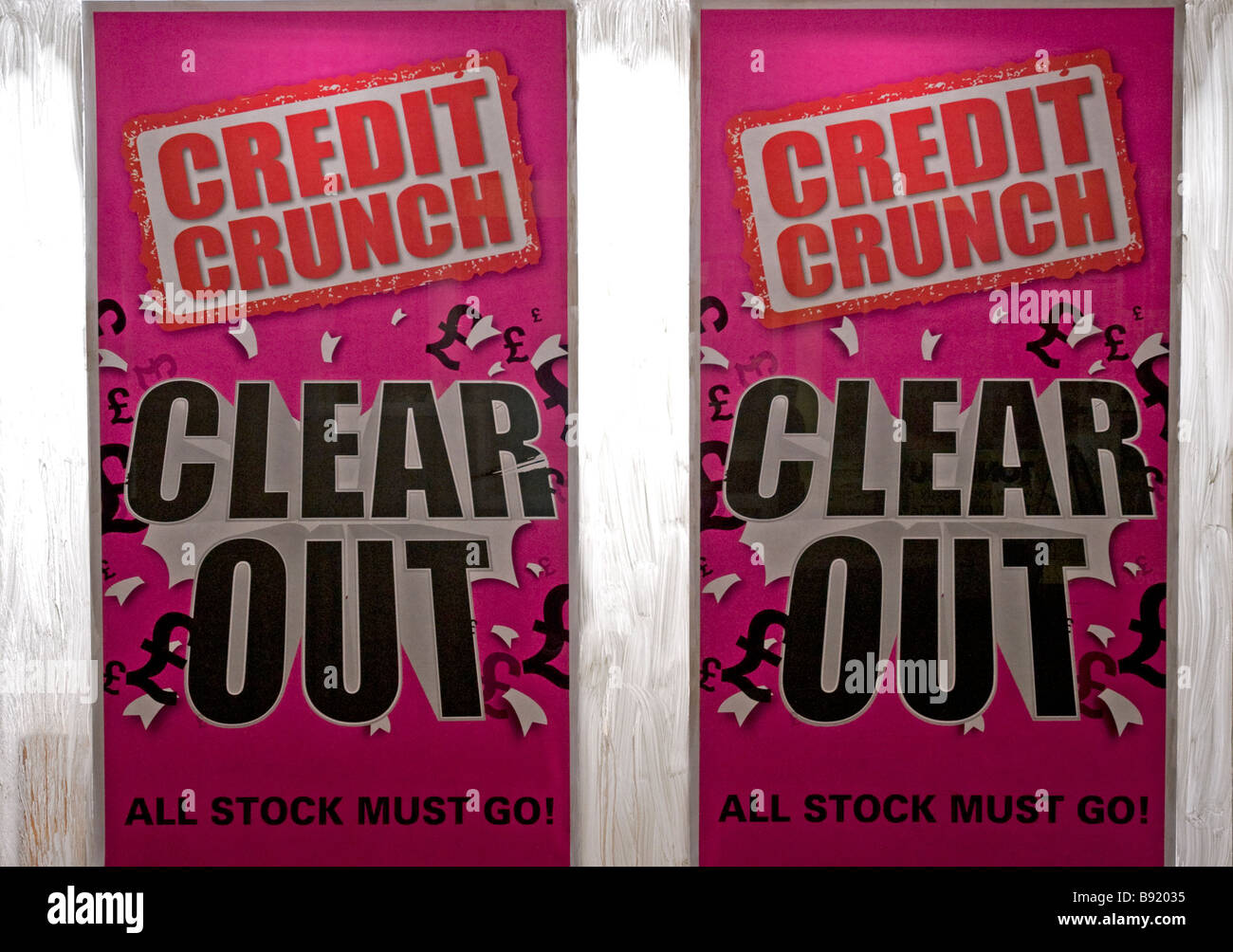 Credit Crunch Clear Out shop window sign Stock Photo - Alamy