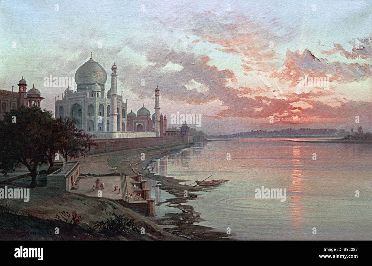 The painting Taj in the twilight by the Indian artist S G Takara Singh ...